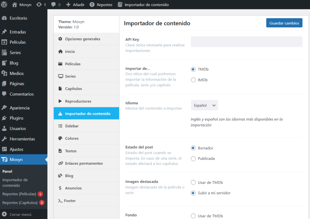Importar películas / series [Movyn Theme 1.0.0] - ThemesPixel